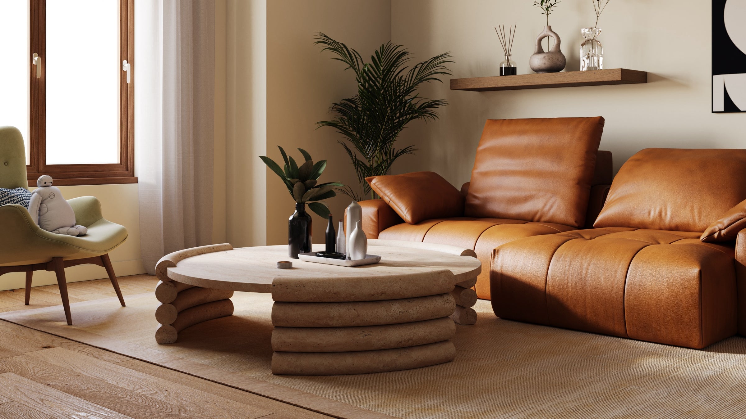 The Artis coffee table features a striking circular design with a ...