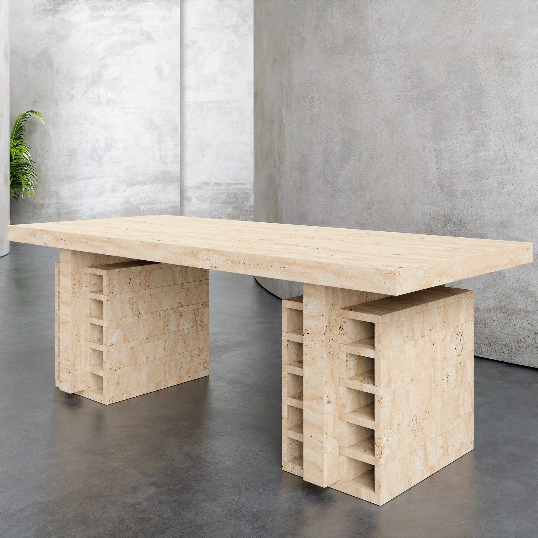 Custom Travertine Office Desk | Bespoke Stone Work Furniture | Aprils Form