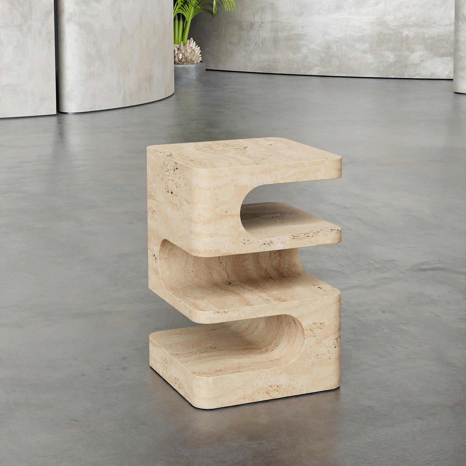 Solus Custom Design Stone Side Table is unique travertine structure