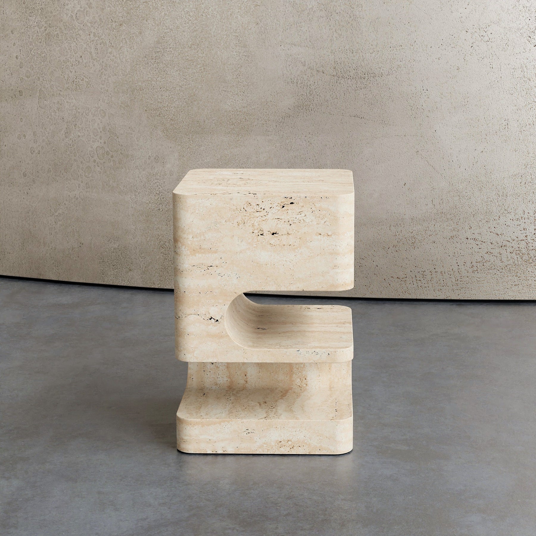 Solus Custom Design Stone Side Table is unique travertine structure