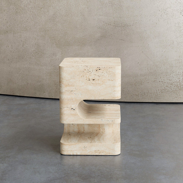 Solus Custom Design Stone Side Table is unique travertine structure