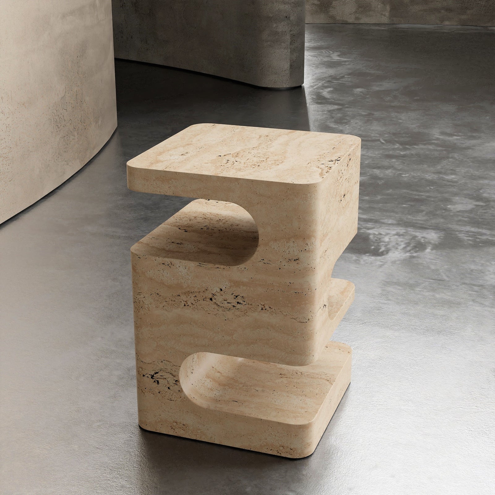 Solus Custom Design Stone Side Table is unique travertine structure