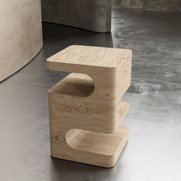 Solus Custom Design Stone Side Table is unique travertine structure