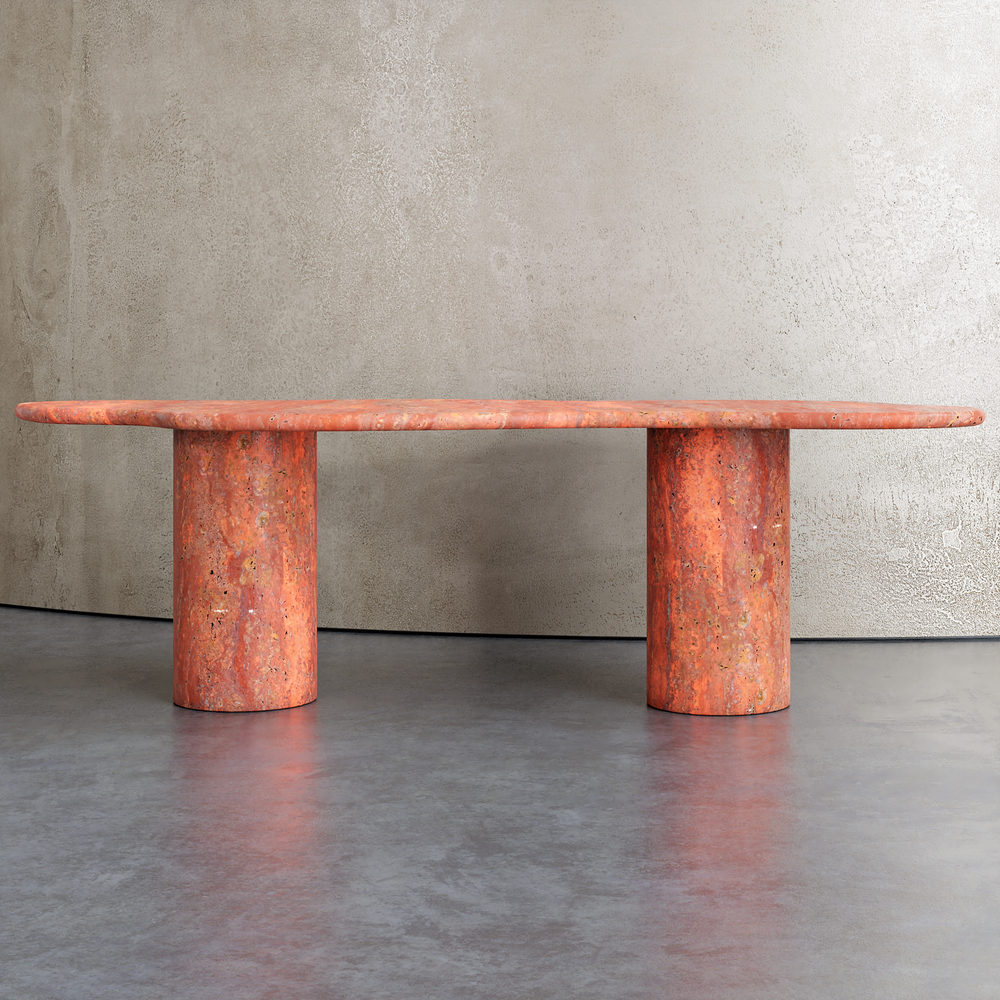Custom Marble dining table celebrates the natural beauty of travertine