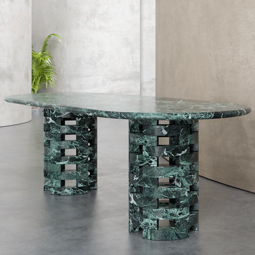 Oval Brace Customizable Stone Dining Table is crafted from marble