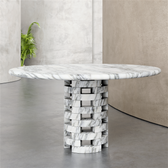 Round Brace Customizable Stone Dining Table features a unique design