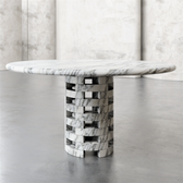 Round Brace Customizable Stone Dining Table features a unique design