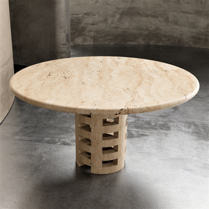 Round Brace Customizable Stone Dining Table features a unique design