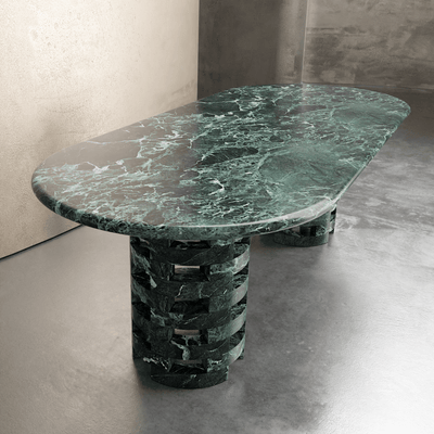 Oval Brace Customizable Stone Dining Table is crafted from marble