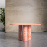 Thri Dining Table travertine dining table, three cylindrical solid legs